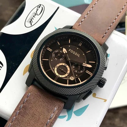 Fossil Japanese Brown Dial & Brown Leather Strap Men’s Watch – CloveCart